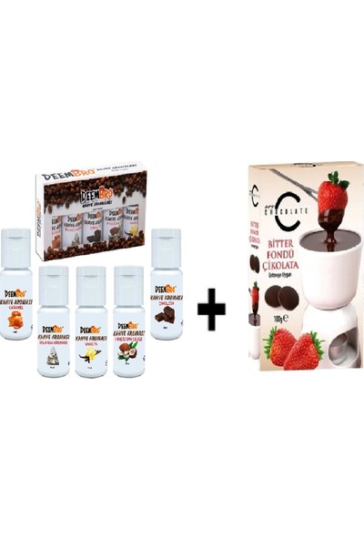Deembro Kahve Aroması 10 Ml*5 Adet*5 Tat + Fondü Çikolatası Bitter 100 gr Deembro Kahve Aroması 10 Ml*5 Adet*5 Tat + Fondü Çikolatası Bitter 100 gr