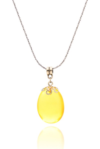 Midyat Nurtaş Gümüş Damla Kehribar Gümüş Zincirli Kolye