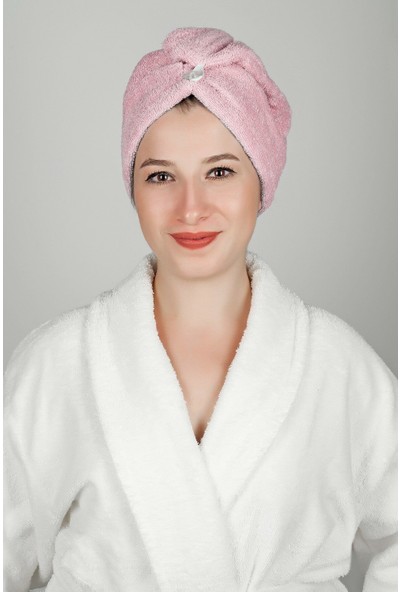 Jung Düz Eponj Düğmeli Havlu Pembe Saç Kurulama Bonesi Saç Havlusu