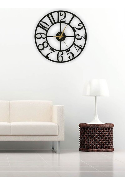 Siyah Hediyelik Dekoratif Ahşap Sade Sayılı Desen Duvar Saat 50CM