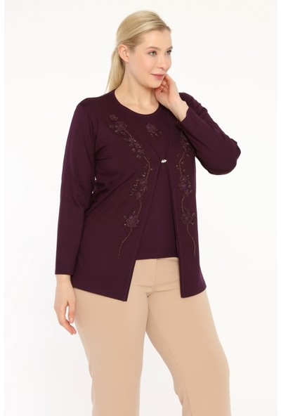 Trendse Eyse Anne Mürdüm Ikili Takım ,el Işlemeli Taşlı Viskon Kumaş