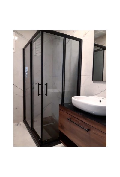 Özel Duş Özelduş 100*100 cm 5 mm Füme Cam Siyah Profil