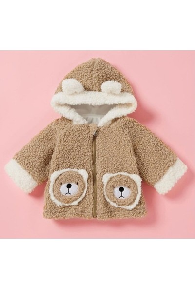 Chikichicstore Çocuk Peluşlu 3D Kulak ve Ayıcık Detaylı Ceket