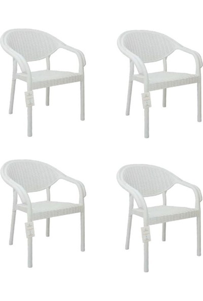 Sadık Plastik 4 Adet Atlantis Plastik Bambu Rattan Sandalye Beyaz Sadık Plastik 4 Adet Atlantis Plastik Bambu Rattan Sandalye Beyaz