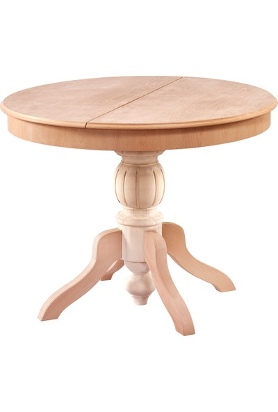 Evim-E Aksesuar 90 cm Baba Ayaklı Yuvarlak Raylı Açılır Masa Ahşap Ham&cilasız