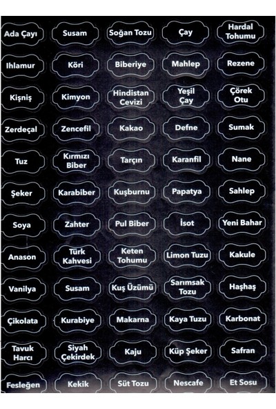 Ege Home 100LÜK Mutfak Kavanoz ve Baharat Etiketi