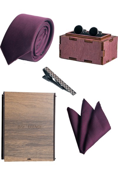 Bay Efendi Ahşap Kutulu Bordo Kravat & Mendil & Kol Düğmesi & Kravat Iğnesi Hediye Seti AKS022 Bay Efendi Ahşap Kutulu Bordo Kravat & Mendil & Kol Düğmesi & Kravat Iğnesi Hediye Seti AKS022