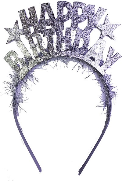 Tazador Gümüş Renk Happy Birthday Yazılı Eva Doğum Günü Parti Tacı