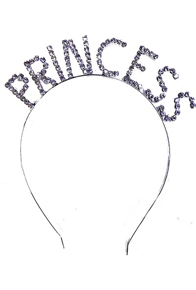 Tazador Gümüş Renk Metal Taşlı Princess Yazılı Prenses Kız Parti Tacı