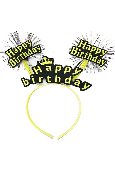 Tazador Happy Birthday Yazılı Püsküllü Neon Sarı Renk Doğum Günü Tacı