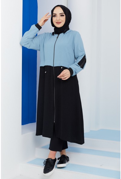 İmaj Butik Büyük Beden Kapşonlu Fermuarlı Tesettür Kap/mavi İmaj Butik Büyük Beden Kapşonlu Fermuarlı Tesettür Kap/mavi