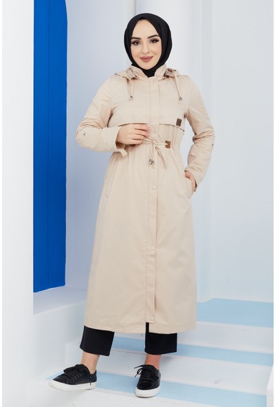 İmaj Butik Beli Büzgü Detaylı Tesettür Trençkot/bej