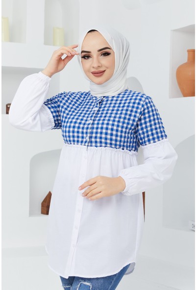 İmaj Butik Üst Pötikare Desenli Tesettür Gömlek/saks İmaj Butik Üst Pötikare Desenli Tesettür Gömlek/saks