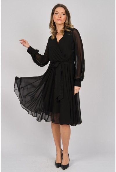 Machek Kadın Kolları Transparan Elbise 6445342 Siyah