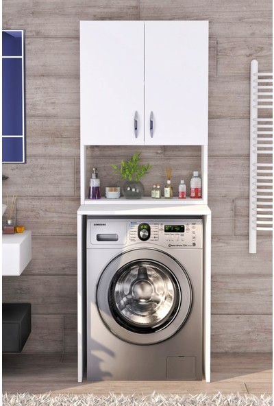 Moonlife Üst Dolaplı Çok Amaçlı Çamaşır Makinesi Dolabı Beyaz