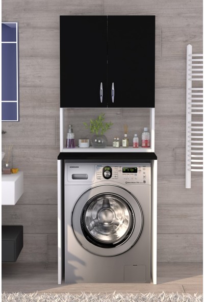 Moonlife Üst Dolaplı Çok Amaçlı Çamaşır Makinesi Dolabı Siyah