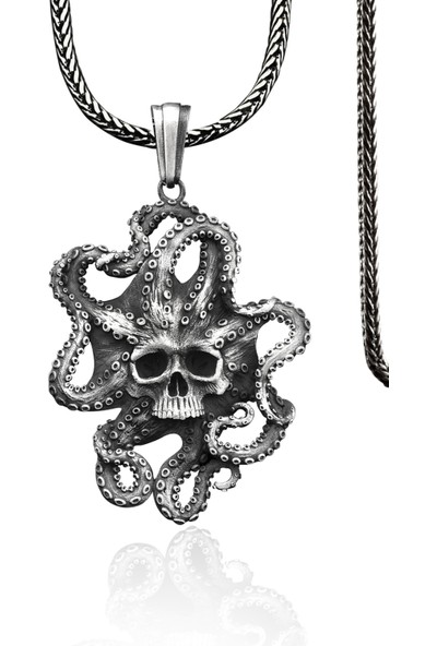 Bysilverstone 925 Ayar Gümüş Kurukafa ve Ahtapot Kolye