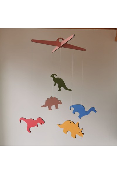 Timbcraft Ahşap Mdf Renkli Beşik Süsü Dönen Dinazorlar Bebek Yatağı Süsü