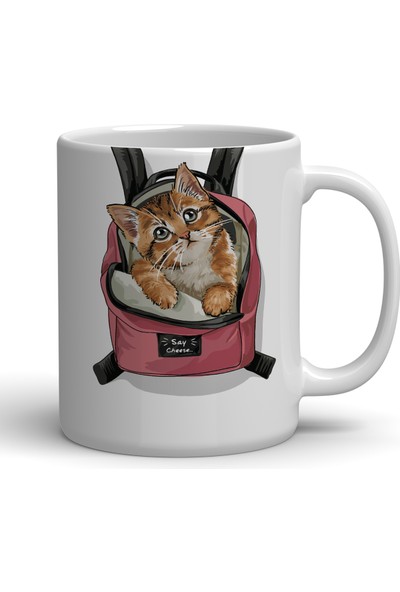 Nacarlar Çantada Tatlı Kedi Porselen Kupa Bardak