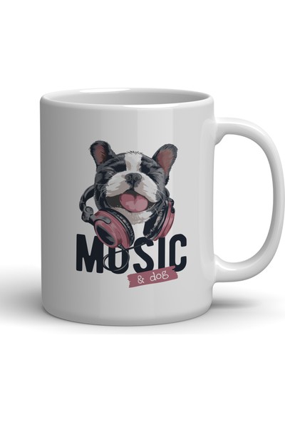 Nacarlar Kulaklık Takan Köpek Baskılı Porselen Kupa Barda