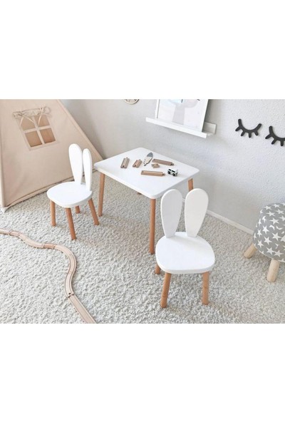 The Mimar The White Tavşan Kulaklı Montessori Çocuk Masa ve 2 Sandalye Takımı The Mimar The White Tavşan Kulaklı Montessori Çocuk Masa ve 2 Sandalye Takımı