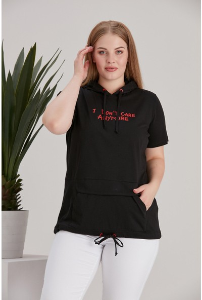 Rmg Kanguru Cepli Kapşonlu Büyük Beden Siyah Tişört