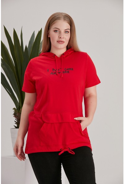 Rmg Kanguru Cepli Kapşonlu Büyük Beden Kırmızı Tişört