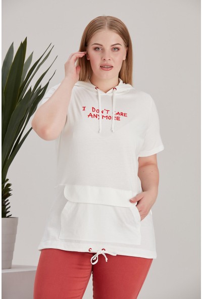 Rmg Kanguru Cepli Kapşonlu Büyük Beden Ekru Tişört Rmg Kanguru Cepli Kapşonlu Büyük Beden Ekru Tişört