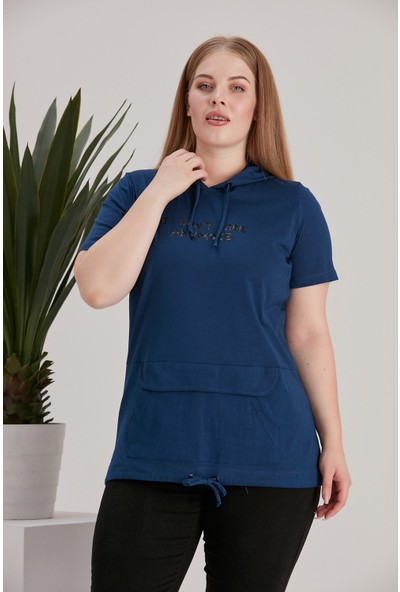 Rmg Kanguru Cepli Kapşonlu Büyük Beden Indigo Tişört