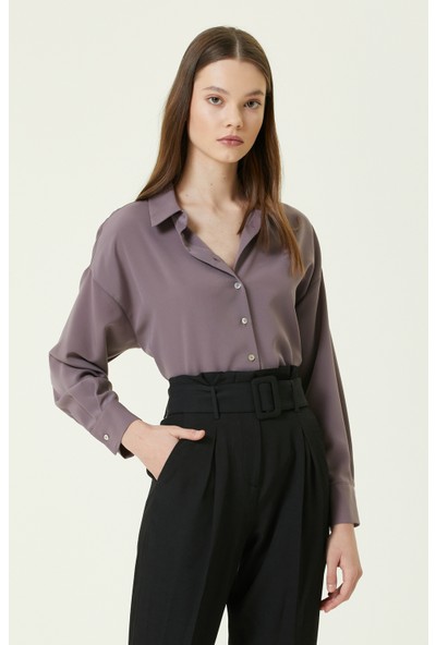 Network Geniş Fit Mor Gömlek