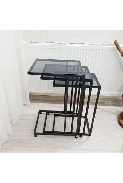 Aga Konsept 3'lü Çok Amaçlı Metal Güvenilir Temperli Füme Camlı C Sehpa Siyah Aga Konsept 3'lü Çok Amaçlı Metal Güvenilir Temperli Füme Camlı C Sehpa Siyah