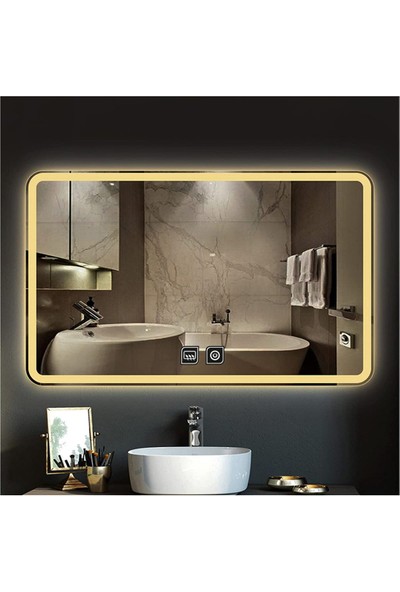 80 x 120 cm Dokunmatik Tuşlu Buğu Çözücü Ledli Banyo Aynası Dekoratif Ayna