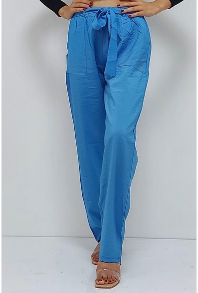 Melines Önden Bağlamalı Pantolon Mavi Melines Önden Bağlamalı Pantolon Mavi