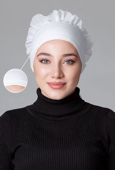Beyaz Penye Fırfırlı Kaymayan Bone Beyaz Penye Fırfırlı Kaymayan Bone