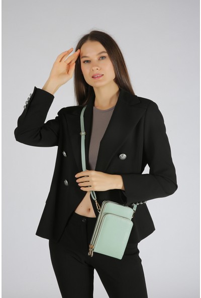 Kadın Mint Yeşili Çok Bölmeli Çapraz Cüzdan Çanta