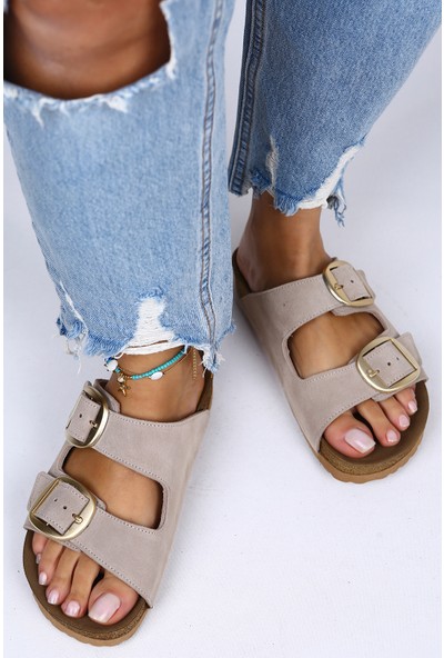 Manijero Irene Kadın Hakiki Deri Çift Tokalı Bej Terlik Manijero Irene Kadın Hakiki Deri Çift Tokalı Bej Terlik