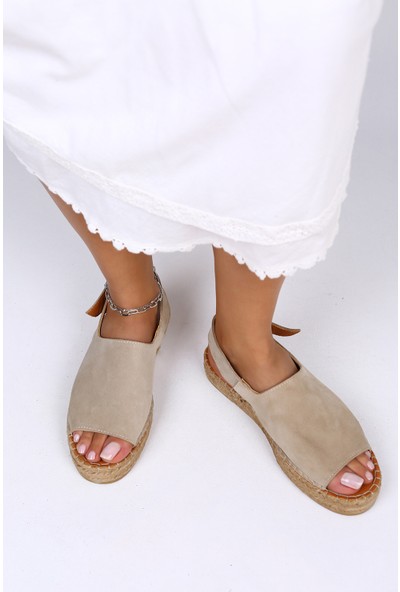 Manijero Juana Hakiki Deri Önü Açık Bej Sandalet