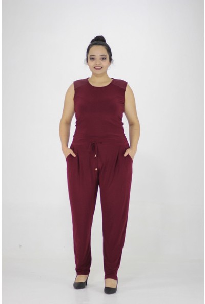 Truva Xxl Büyük Beden Kadın Giyim Candy Kumaş Tulum Bordo TLM141 Truva Xxl Büyük Beden Kadın Giyim Candy Kumaş Tulum Bordo TLM141