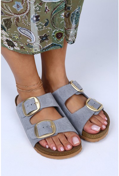 Manijero Irene Hakiki Deri Çift Tokalı Gri Terlik Manijero Irene Hakiki Deri Çift Tokalı Gri Terlik