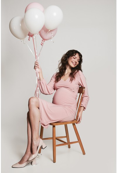 Lyn Mama Dolly Babyshower Elbise - Pudra Lyn Mama Dolly Babyshower Elbise - Pudra