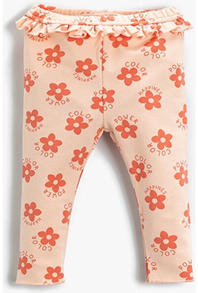 Koton Kız Bebek Çiçek Baskılı Beli Fırfırlı Peembe Tayt 2SMG40016AK