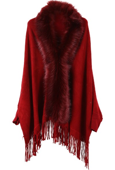 Farfi Trendy Pelerin Ceket Zarif Orta Uzunlukta Yumuşak Doku Bayan Püskül Hem Kış Panços Giyim