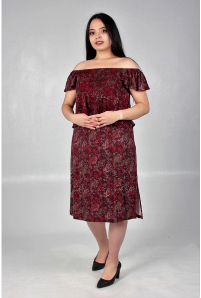 Truva Xxl Büyük Beden Kadın Giyim Omuz Detay Elbise Kahverengi ELB041