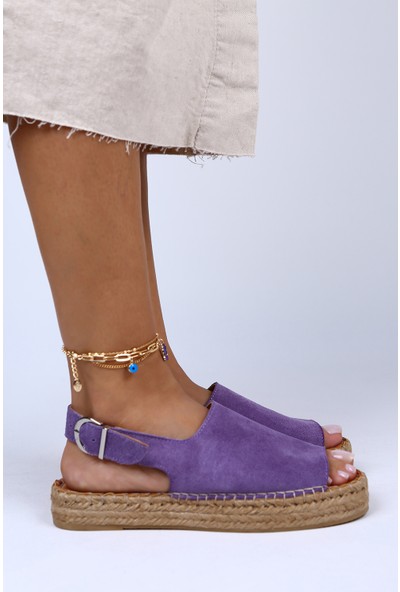 Manijero Juana Hakiki Deri Önü Açık Mor Sandalet