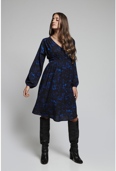 Lyn Mama Daphne Elbise - Siyah Mavi