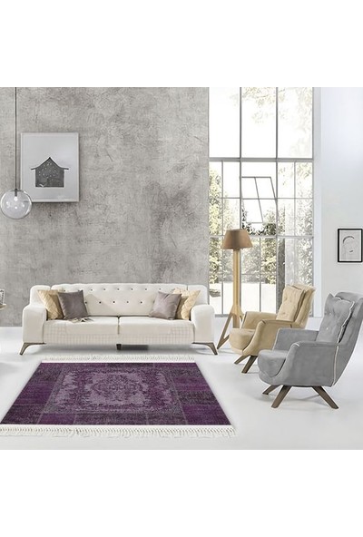 Henge Modern Baskılı Eskitme Damask Desen Mor Renk Halı HR_307 Henge Modern Baskılı Eskitme Damask Desen Mor Renk Halı HR_307