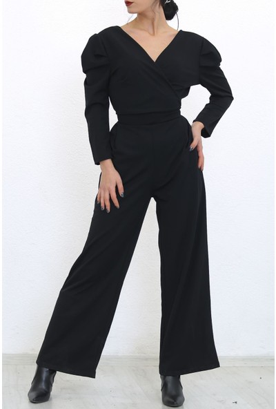 Otantik Sırt Fermuarlı V Yaka Tulum Siyah - 22110.101.