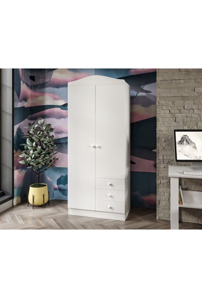 Afilli Günce 2 Kapaklı 3 Çekmeceli Gardrop Beyaz Mdflam Afilli Günce 2 Kapaklı 3 Çekmeceli Gardrop Beyaz Mdflam