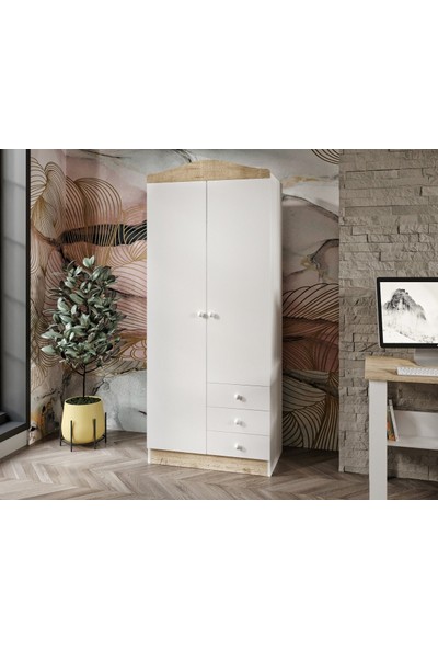 Afilli Günce 2 Kapaklı 3 Çekmeceli Gardrop Meşe Mdflam Afilli Günce 2 Kapaklı 3 Çekmeceli Gardrop Meşe Mdflam