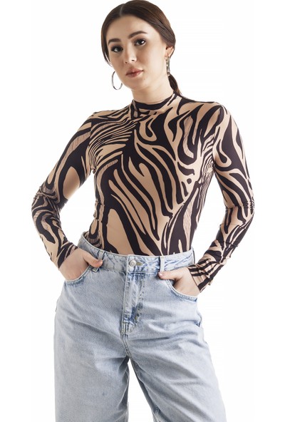 Defile Lüx Zebra Desenli Uzun Kollu Zıbın Bej Siyah - Zebra Serisi Defile Lüx Zebra Desenli Uzun Kollu Zıbın Bej Siyah - Zebra Serisi